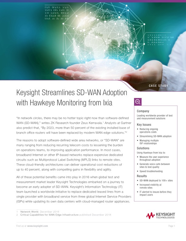 Keysight Streamlines SD-WAN Adoption with Hawkeye Monitoring from Ixia PDF Asset Page | Keysight